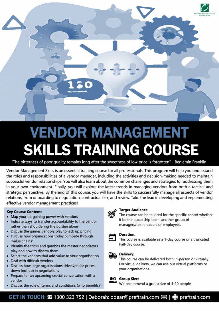 Vendor Management Training Course Australia | Preferred Training Networks
