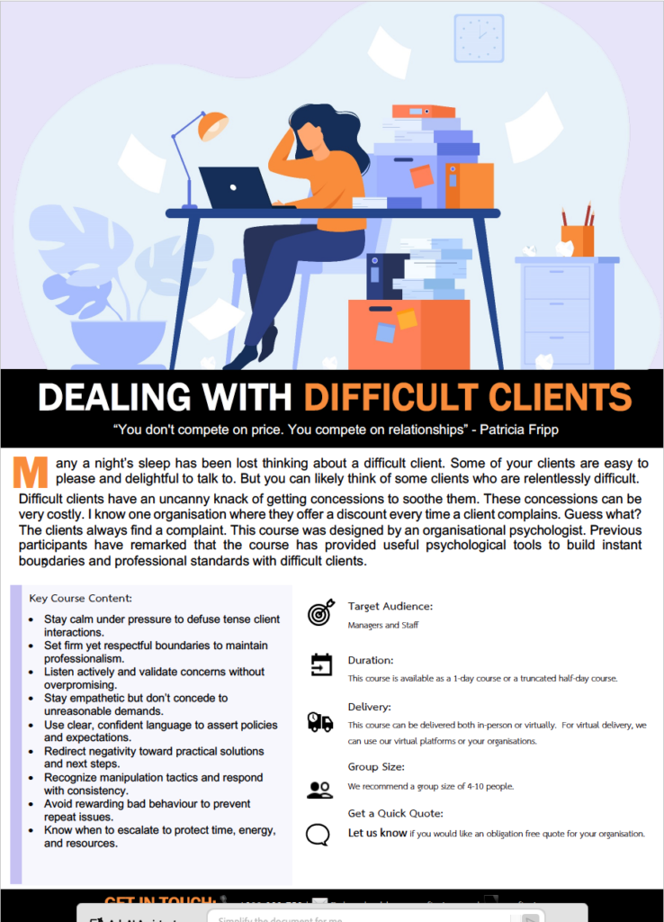 Dealing With Difficult Clients Training | Australia Wide